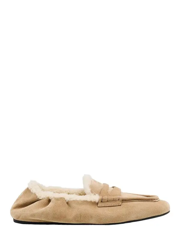 Miu Miu Shearling Lined Suede Loafers - Deserto