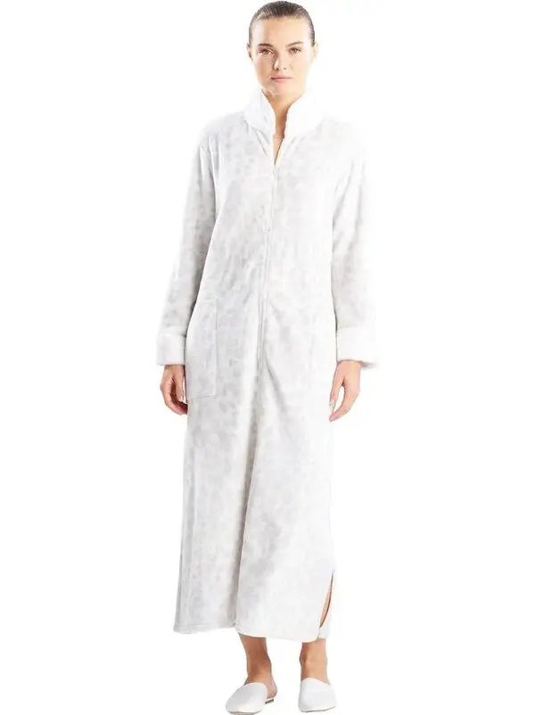 Natori Cashmere Animal Mandarin Caftan - Silver