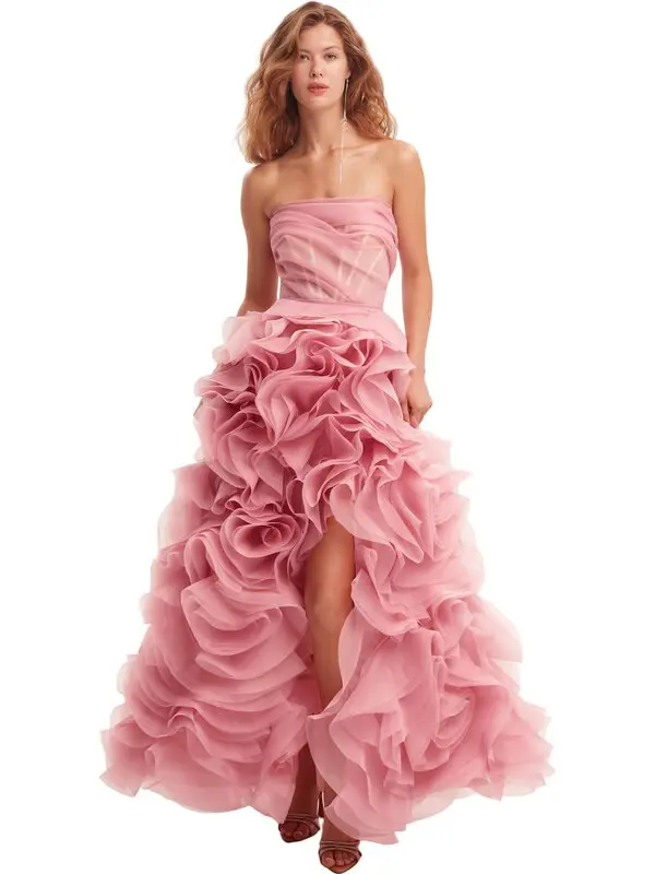 MILLA Voluminous Rose Appliqués Maxi Gown - Pink