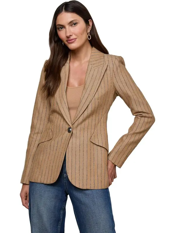 L'Agence Chamberlain Striped Blazer - Tan Charcoal Stripe