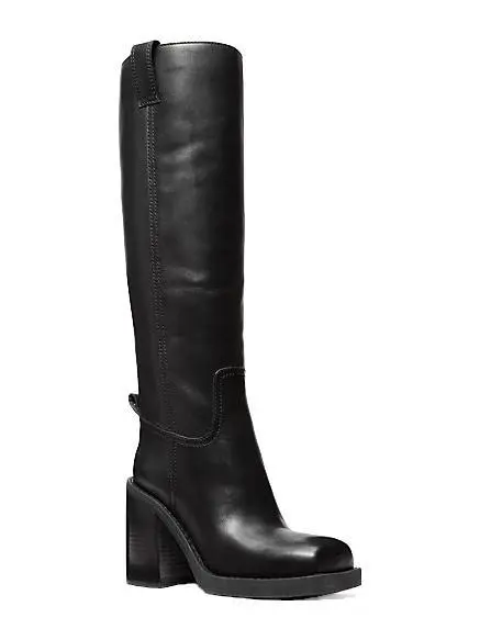 Michael Kors Houston Leather Block Heel Boots - Black