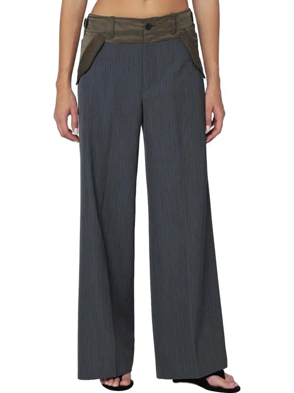 Sacai Pinstripe Bi-material Trousers - Grey