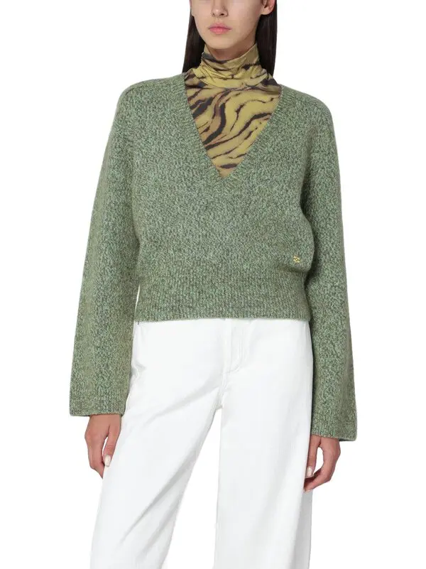 GANNI Wool-blend Textured Sweater - Green