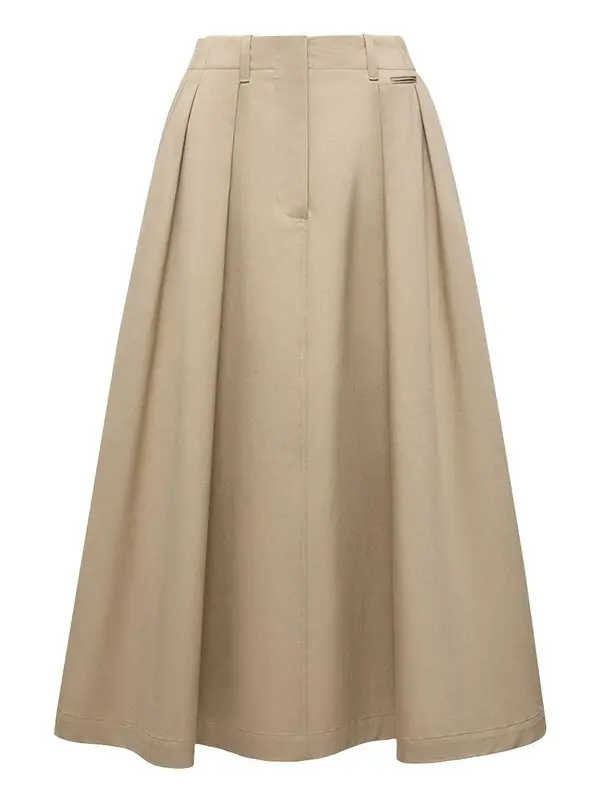 Moncler Logo Label Cotton Gabardine Midi Skirt - Beige