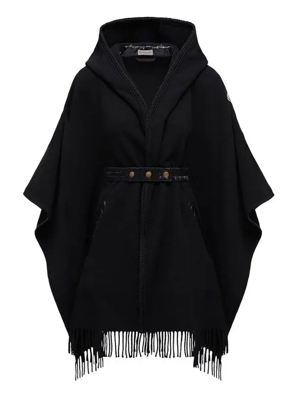Moncler Wool Cape With Belted Waistline - Black