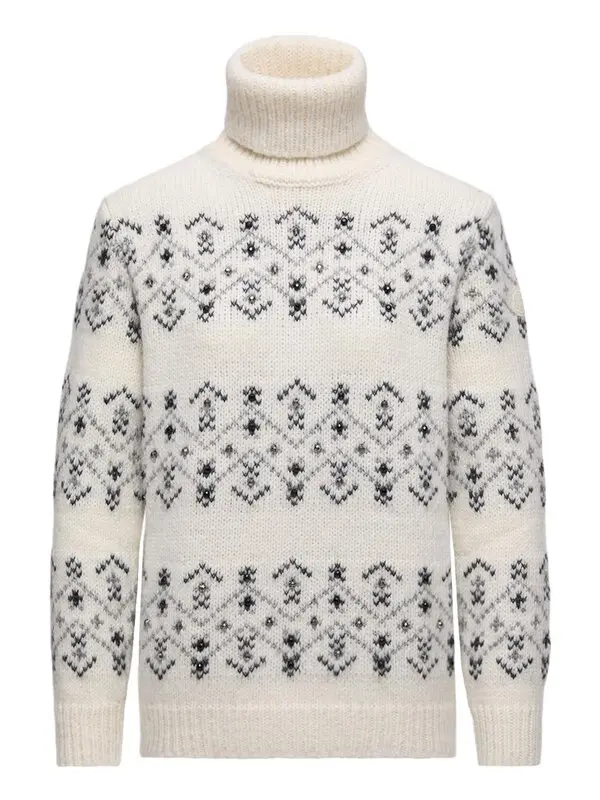 Moncler Crystal-embroidered Alpaca & Wool Blend Turtleneck Sweater - White
