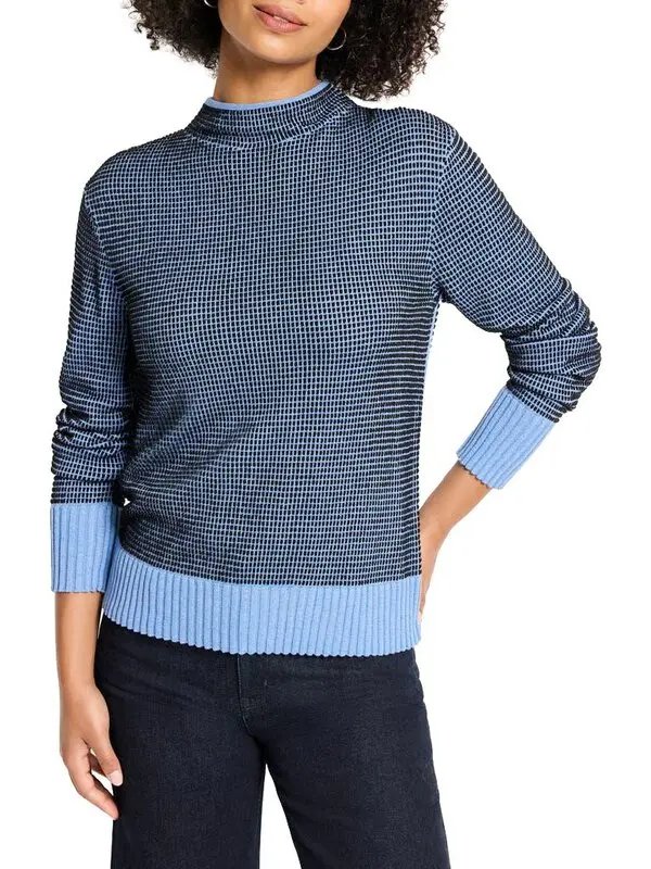 NIC+ZOE Pixel Knit Mock Neck Sweater - Blue Multi