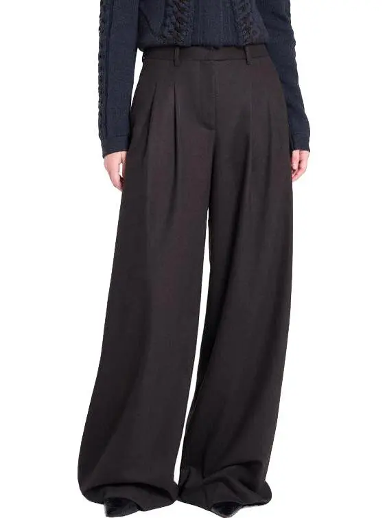 TWP Avery Stretch Wool Wide Leg Pants - Chocolate