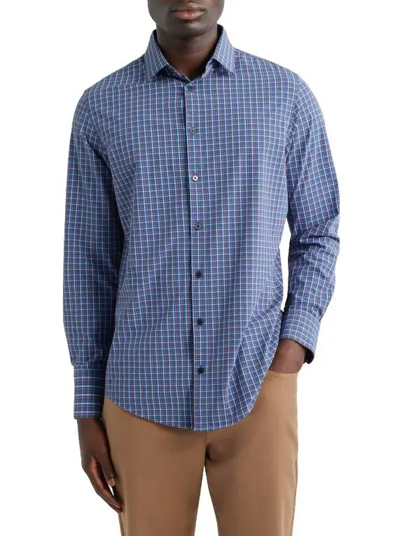 Mizzen+main Leeward No Tuck Trim Fit Plaid Performance Button-up Shirt - Cobalt Doug Plaid