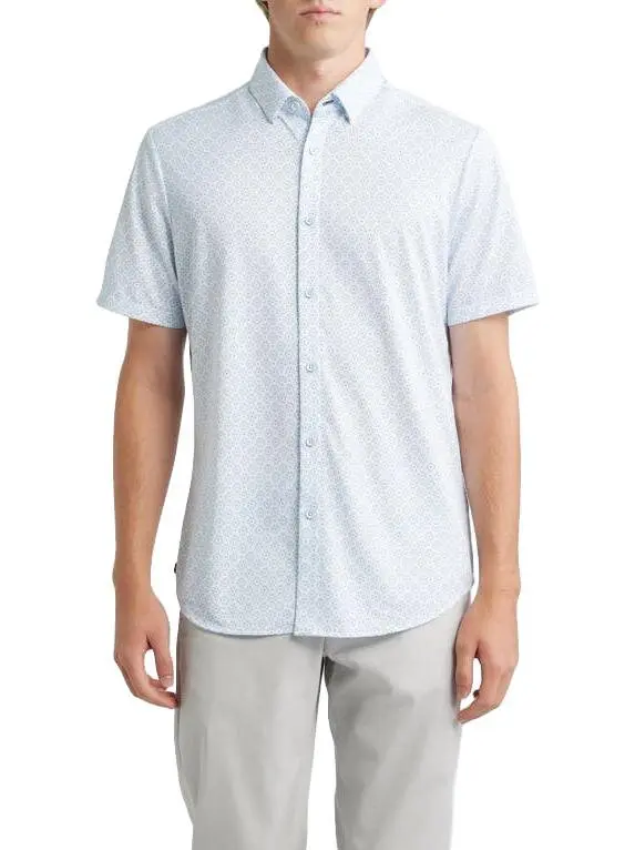 Mizzen+main Halyard Trim Fit Short Sleeve Performance Button-up Shirt - White Radial Diamond