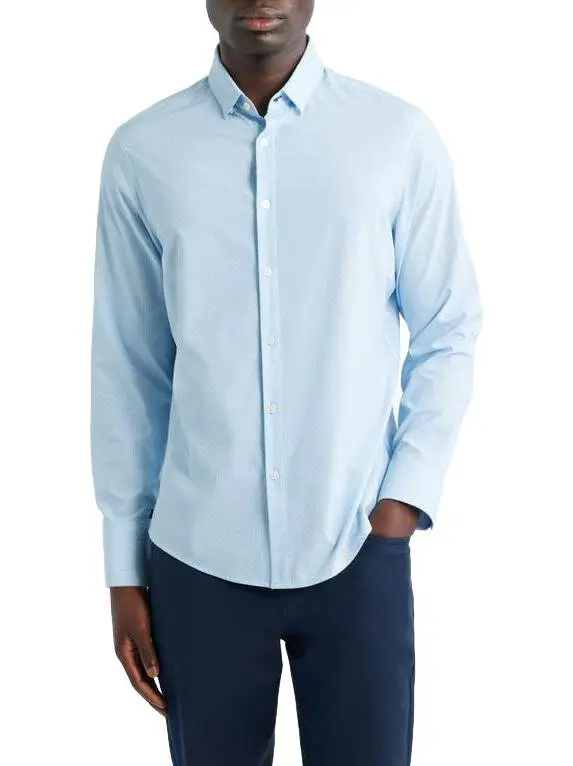 Mizzen+main Leeward No Tuck Trim Fit Performance Button-up Shirt - Cloud Blue Circle Texture