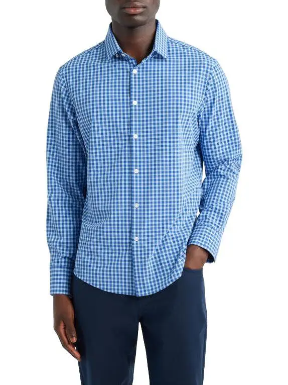 Mizzen+main Leeward No Tuck Trim Fit Plaid Performance Button-up Shirt - Cobalt Ben Plaid