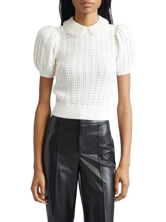Alice + Olivia Chase Puff Sleeve Wool Blend Sweater - Soft White
