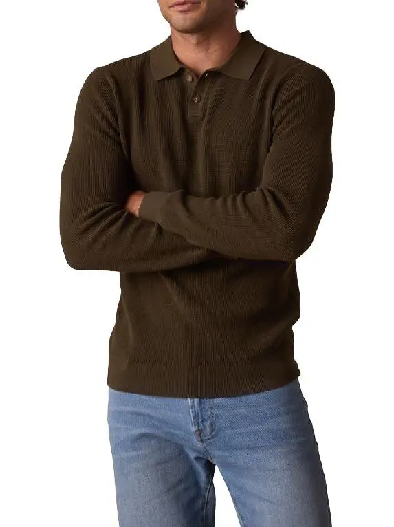 THE NORMAL BRAND Robles Long Sleeve Waffle Cotton Polo Sweater - Alpine