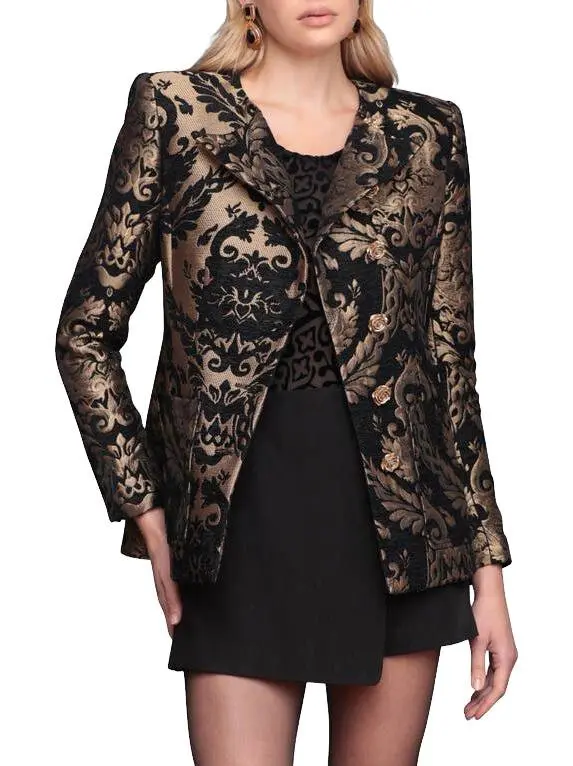 Avec Les Filles Metallic Tapestry Embroidery Jacket - Black-gold
