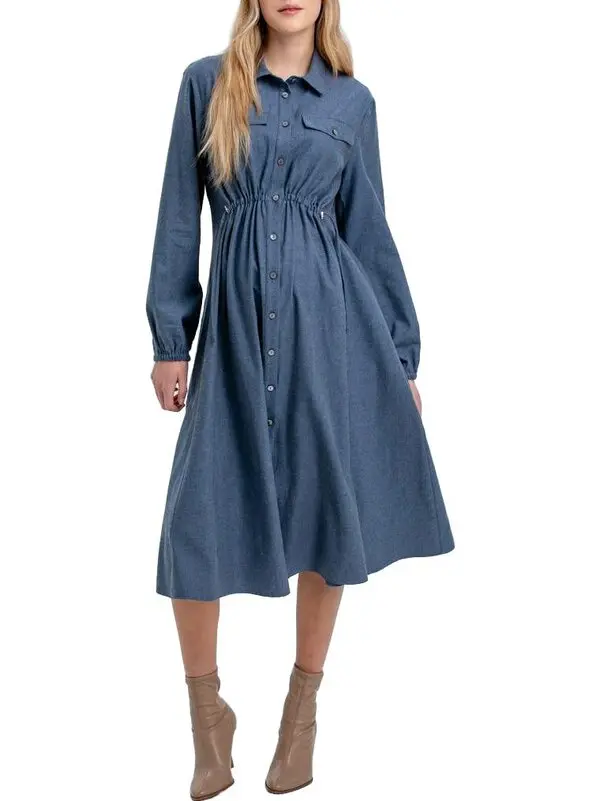 PIETRO BRUNELLI Erica Long Sleeve Denim Maternity Shirtdress - Avion Blue