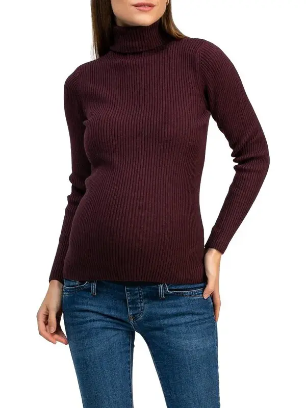 PIETRO BRUNELLI Aurora Ribbed Turtleneck Maternity Sweater - Cherry Lacquer