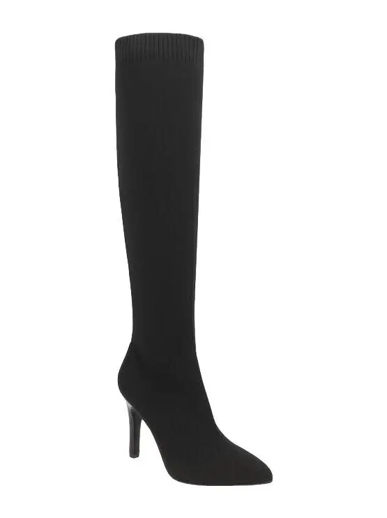 Mia Arisa Pointed Toe Knee High Boots - Black Knit