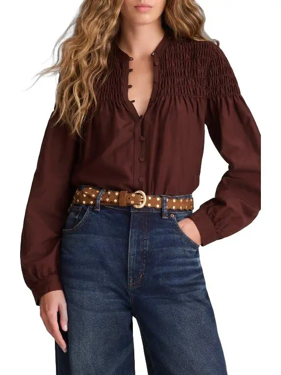 Madewell Cotton And Silk Smocked Top - Chocolate Raisin