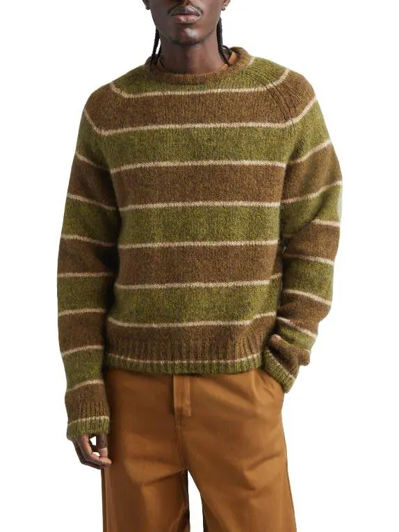 STOCKHOLM SURFBOARD CLUB Striped Raglan Sleeve Mohair & Wool Blend Sweater - Green Stripe