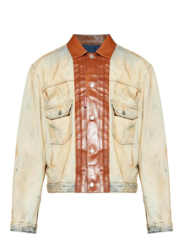 Dsquared2 Denim Jacket With Leather Trim - Beige