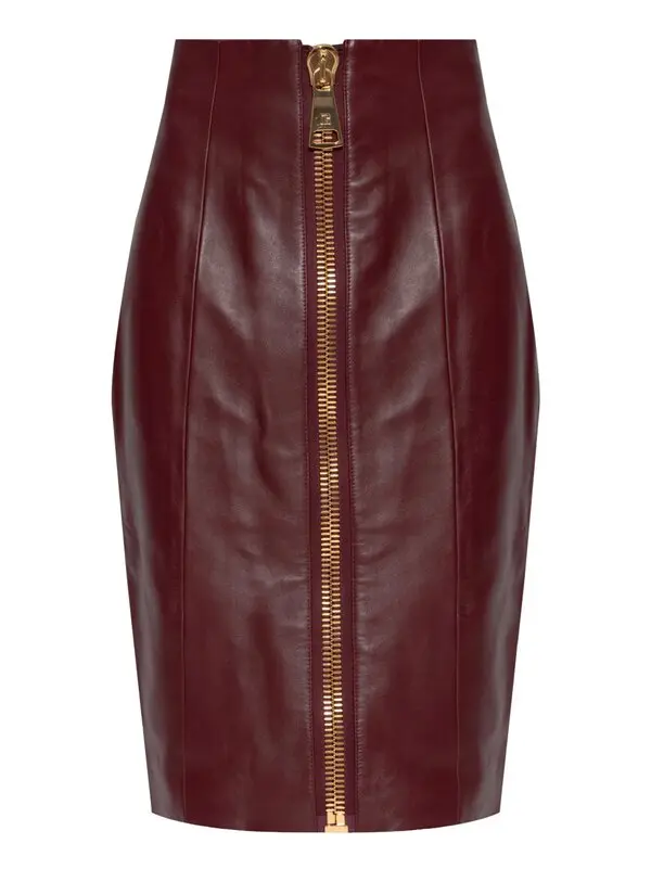 Balmain Leather Pencil Skirt - Burgundy