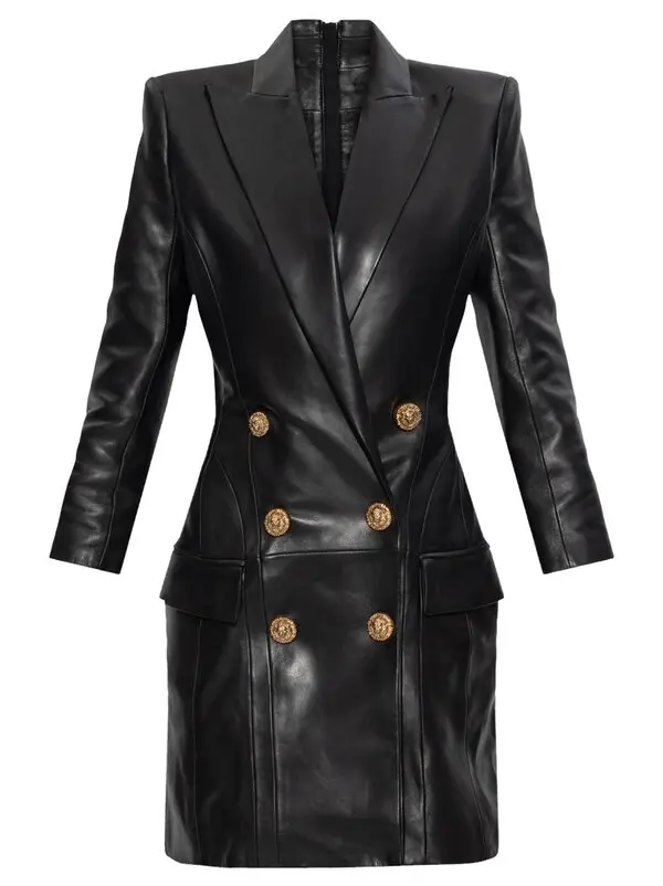 Balmain Double-breasted Leather Blazer Dress - Black