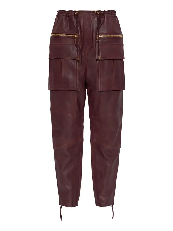 Balmain Leather Trousers - Burgundy