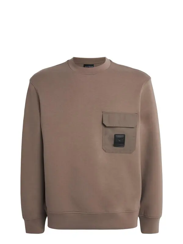 Emporio Armani Double Jersey Twill-pocket Sweatshirt - Brown
