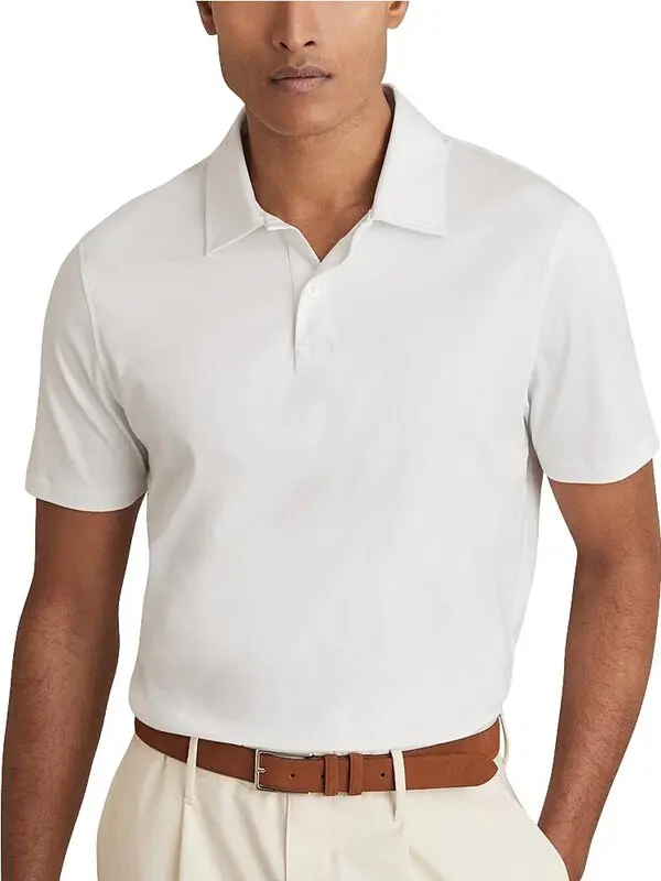 REISS Earl Airwater Cotton Polo Shirt - White