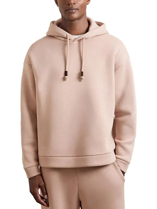 REISS Silvestro Jersey Fleeceback Hoodie - Pink