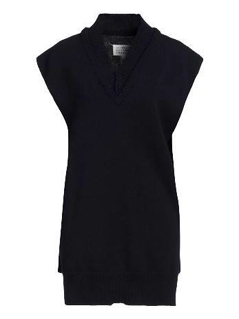 MAISON MARGIELA Sleeveless V-neck Wool, Linen, And Cotton Sweater - Blue
