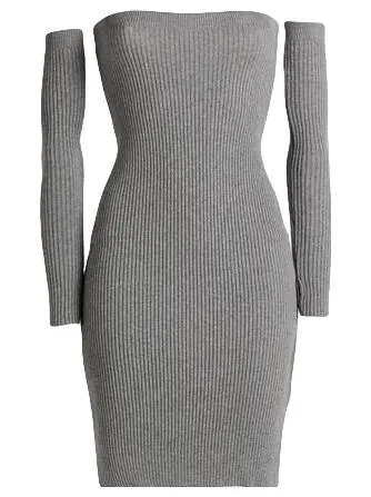 HAVEONE Ribbed-knit Mini Dress With Detachable Sleeves - Grey
