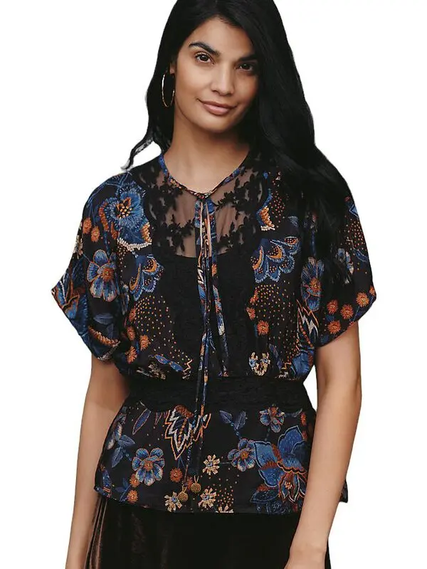 Farm Rio Sheer Lace Relaxed Blouse - Snakes Bouquet Black