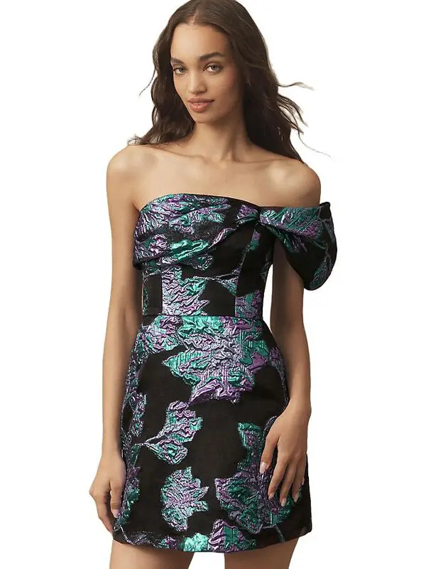 Dress The Population Off-the-shoulder Jacquard Mini Dress - Turquoise