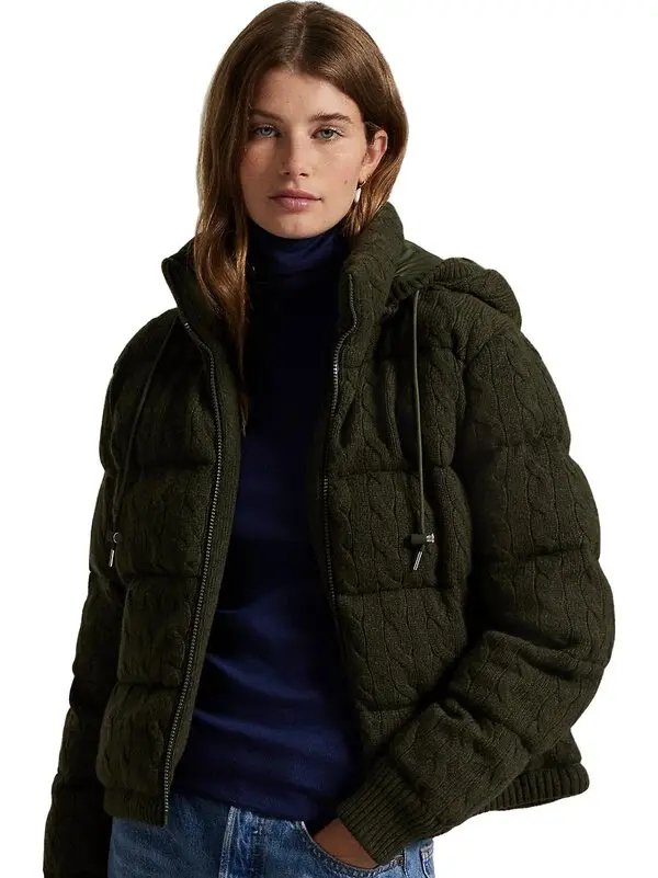 Ralph Lauren Cable-knit Wool-cashmere Puffer Jacket - Green Bay Melange