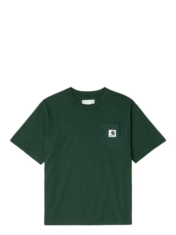 Sacai Carhartt Wip Logo-appliquéd Canvas-trimmed Cotton-jersey T-shirt - Green
