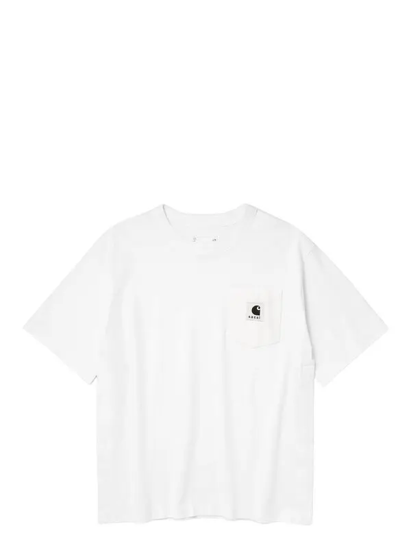 Sacai Logo-appliquéd Canvas-trimmed Cotton-jersey T-shirt - White