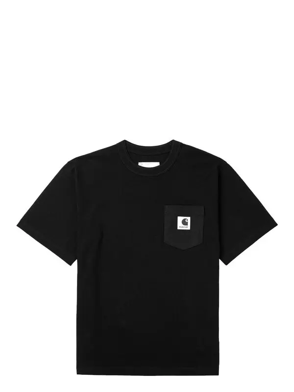 Sacai Carhartt Wip Logo-appliquéd Canvas-trimmed Cotton-jersey T-shirt - Black