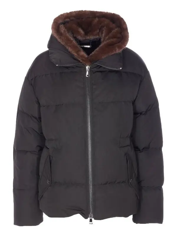 LOU ANDREA Down Padded Jacket With Faux Fur Detail - Black