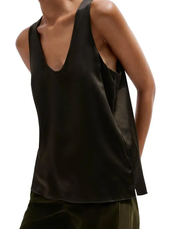 ME+EM Silk Satin Tank Top - Intense Olive