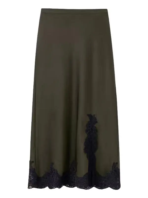 ME+EM Satin Lace Maxi Skirt - Intense Olive