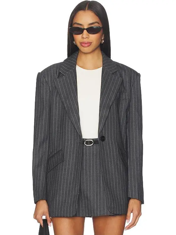 MADISON THE LABEL Collins Blazer - Charcoal Stripe