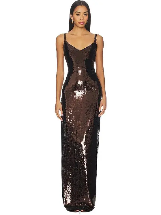 L'Agence Karma Sequin Maxi Dress - Chocolate
