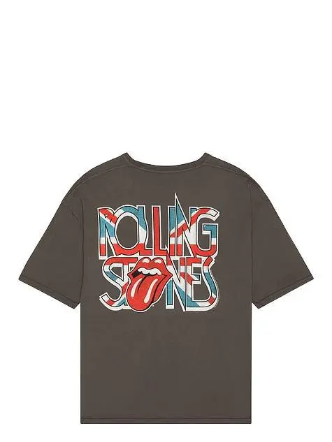 Junk Food Rolling Stones Uk Flag Oversized Tee In Grey - Vintage Black