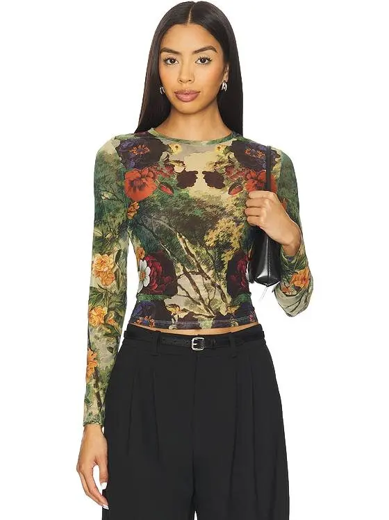 Alice + Olivia Printed Mesh Crop Top - Forbidden Forest