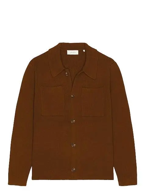 LES DEUX Fischer Cotton Milano Overshirt In Brown - Monk's Robe