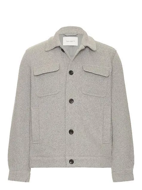 LES DEUX Nash Twill Wool Jacket - Grey Melange