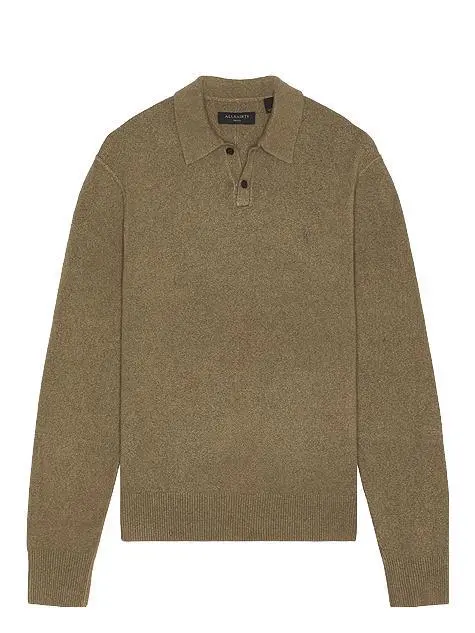 ALLSAINTS Statten Long Sleeve Polo In Olive - Dusky Green