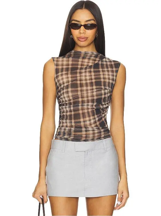 Enza Costa Mesh Sleeveless Twist Top - Plaid